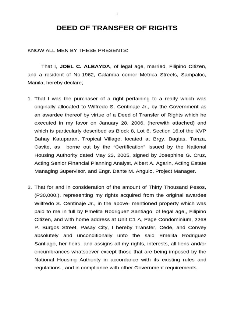 Deed of Transfer of Rights | PDF | Common Law | Justice