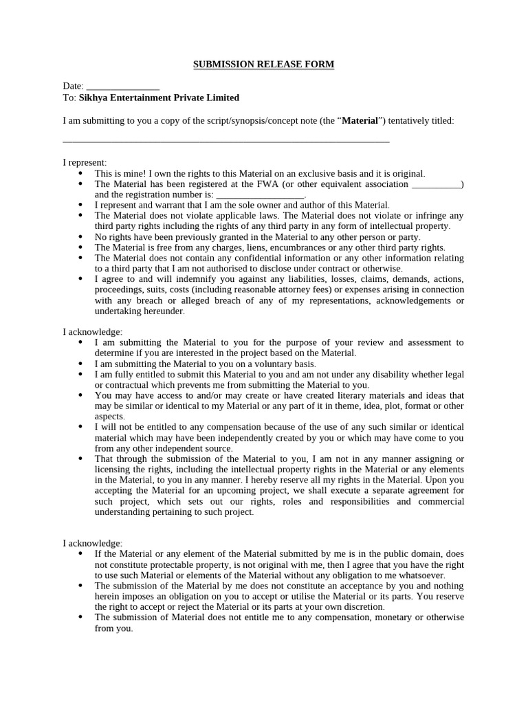 SEPL SUBMISSION RELEASE FORM(1) | PDF | Arbitration | Discovery (Law)