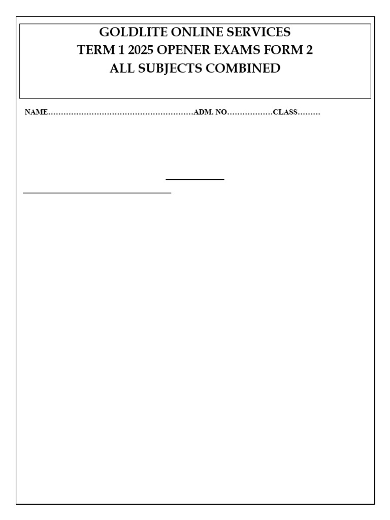 Form-2 Term One 2025 Opener Exams | PDF | Magnesium | Chemical Reactions