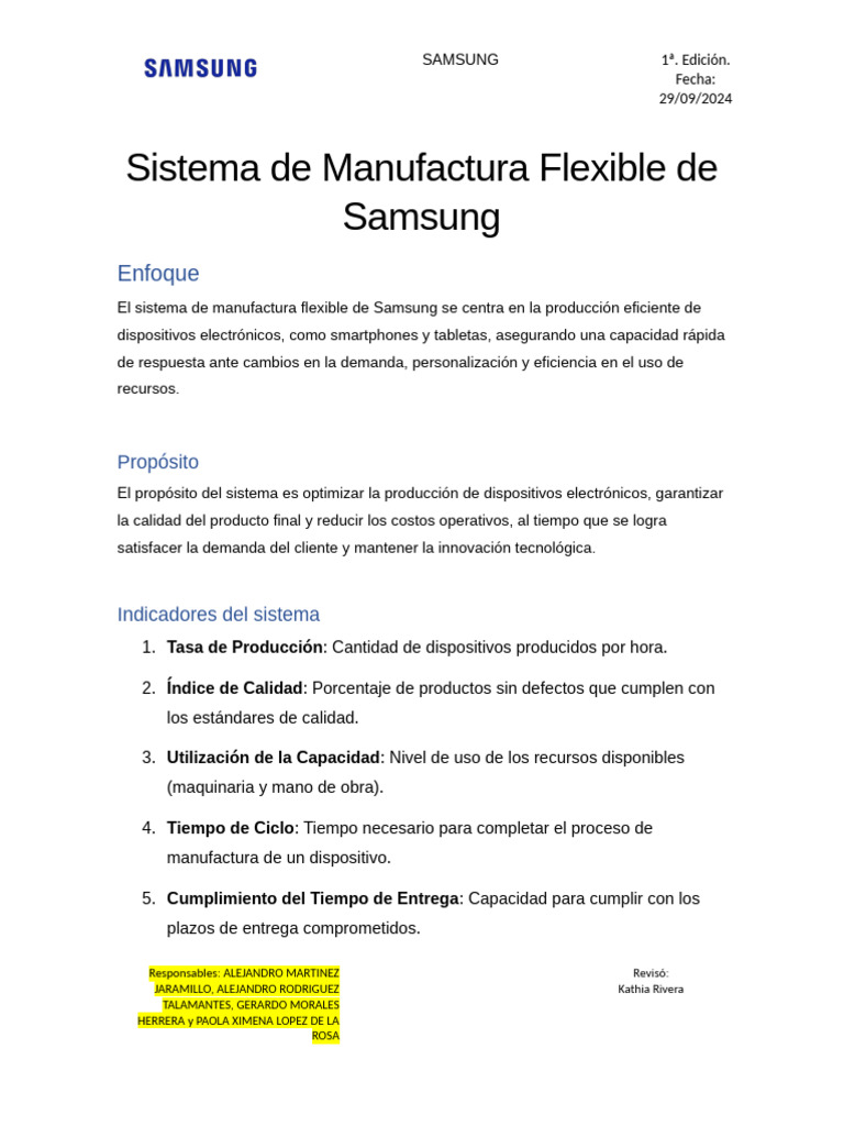 Tarea 1 Documentacion Del Sistema de Produccion de La Empresa Samsung | PDF | Calidad (comercial ...