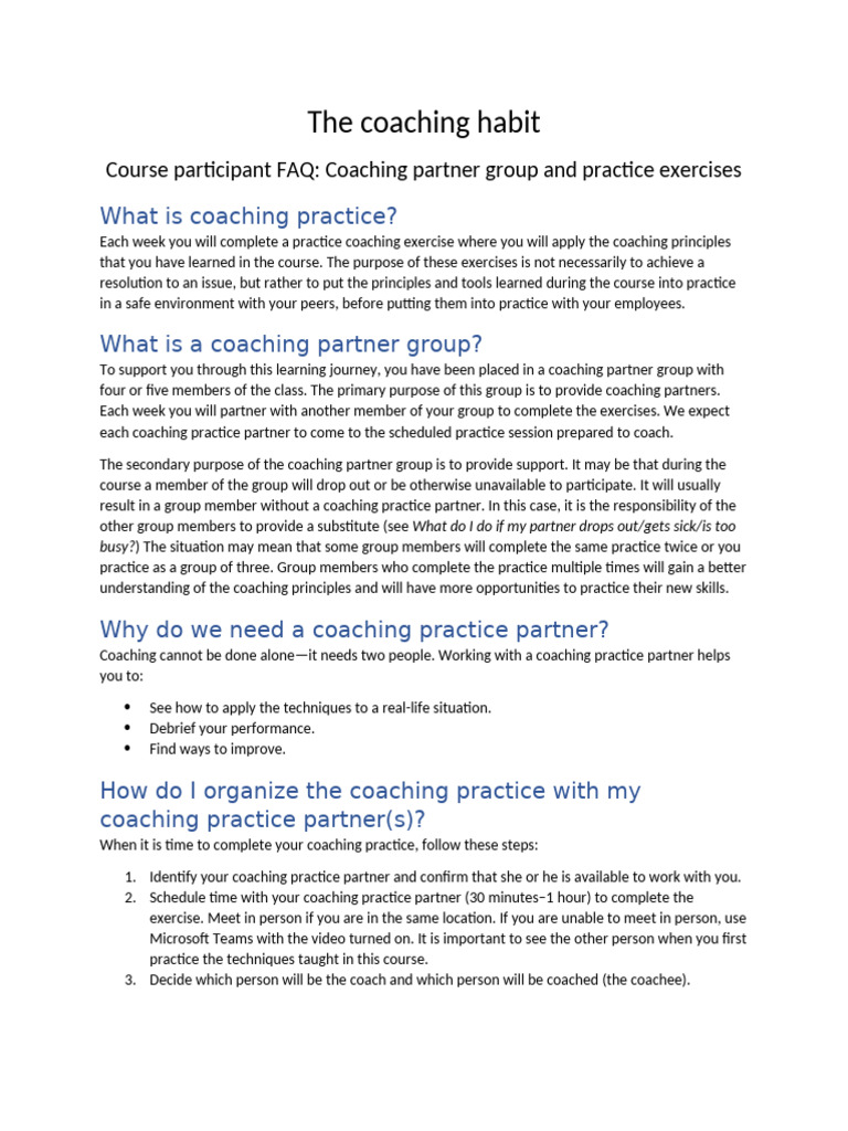Coaching Practice Partner Guidelines | PDF