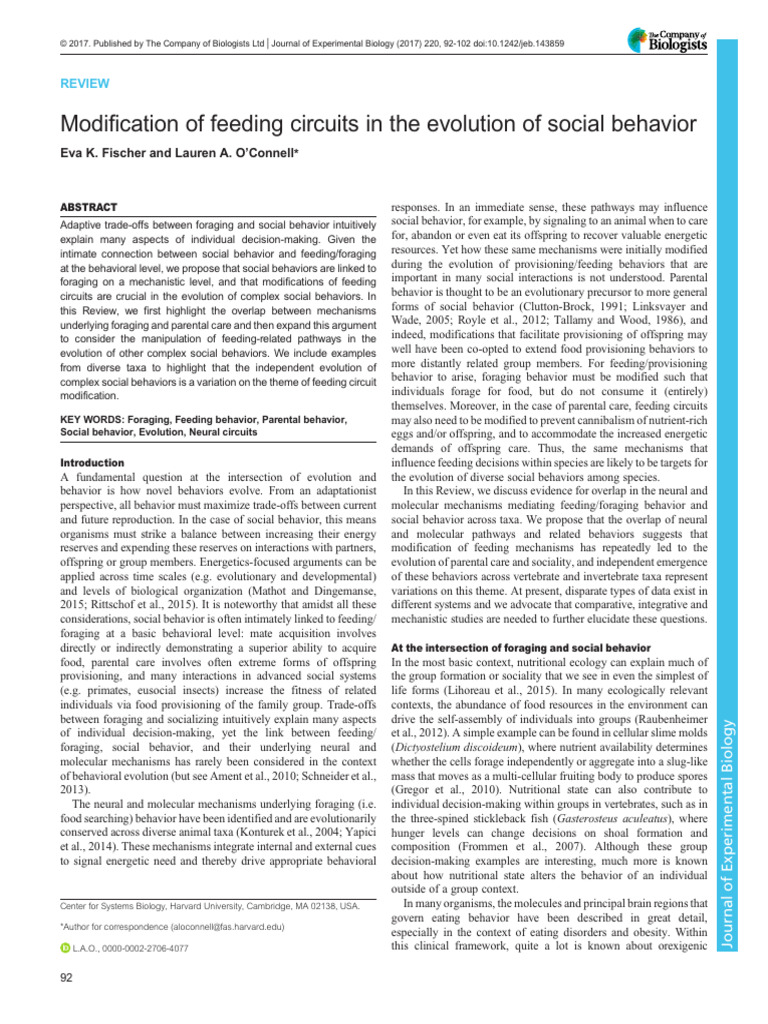 Modification of Feeding Circuits in The Evolution of Social Behavior ...
