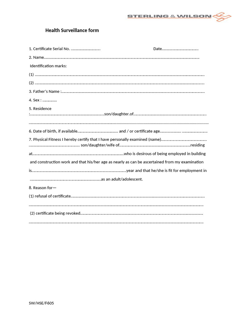 Health Surveillance Form | PDF