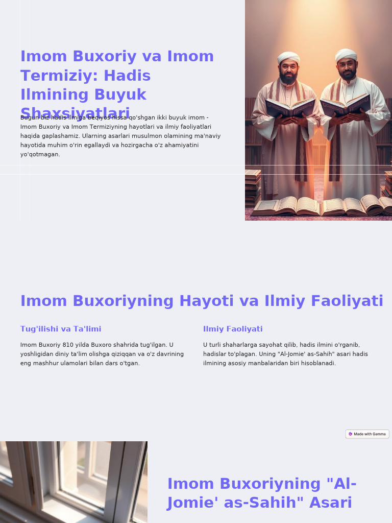 Imom Buxoriy Va Imom Termiziy Hadis Ilmining Buyuk Shaxsiyatlari | PDF
