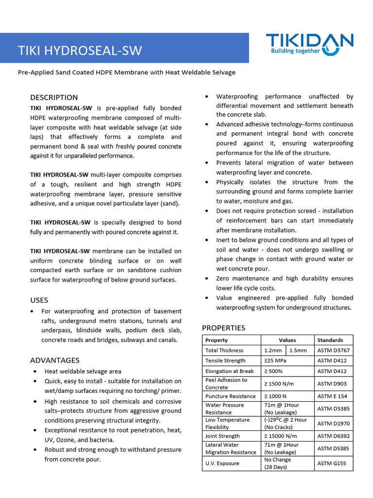 Tikidan Tds - Tiki Hydroseal-Sw, r1-1 | PDF | Welding | Construction