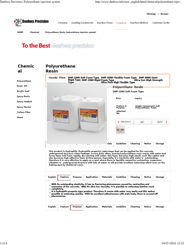 TDS- Daehwa- 1000 -Polyurethane Injection System | PDF | Polyurethane | Foam