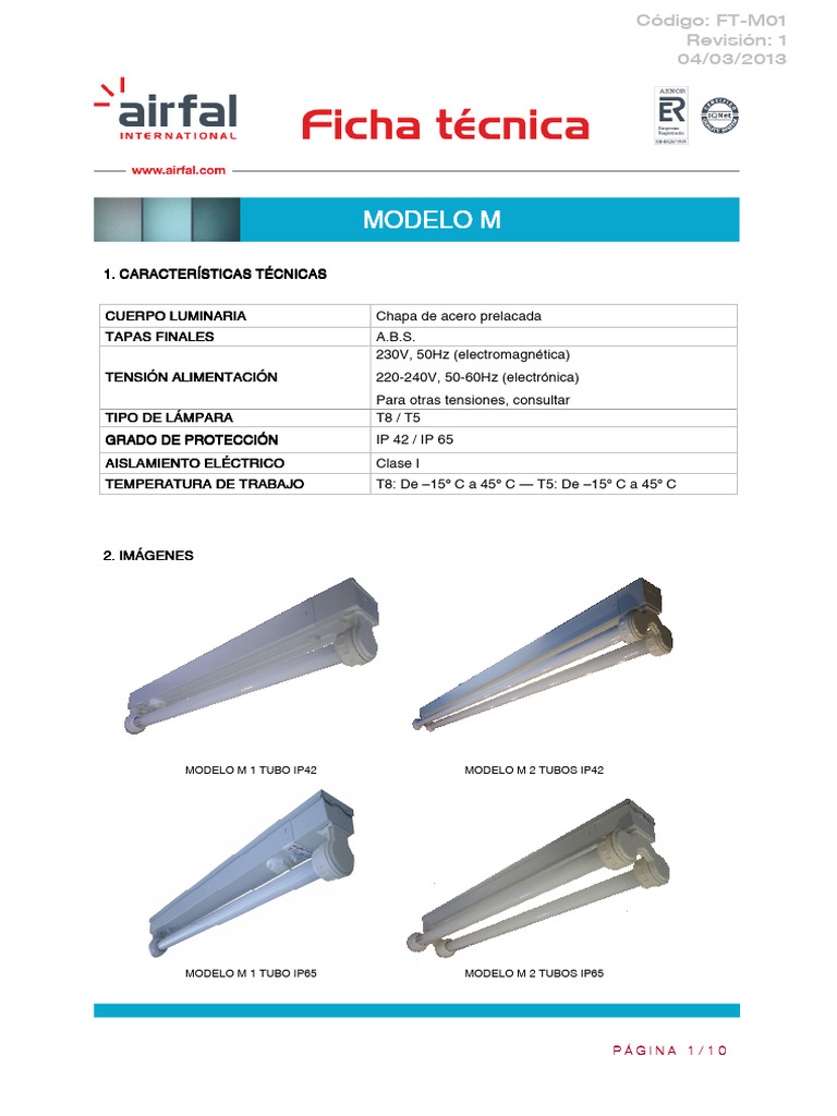 Airfal International - Model M Ip65 Luminaire - Techspec - 2 - Ficha ...