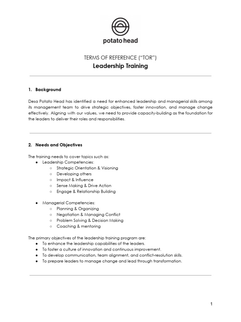 TOR - Leadership Training | PDF | Leadership | Innovation
