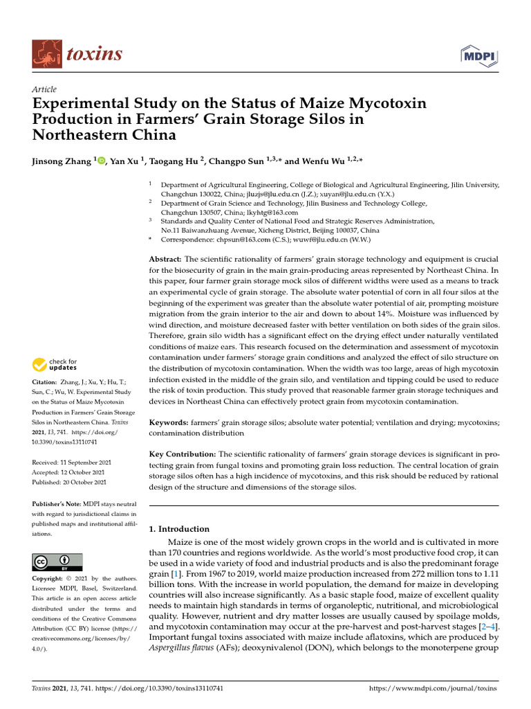 Experimental Study On The Status of Maize Mycotoxi | PDF | Mycotoxin | Maize