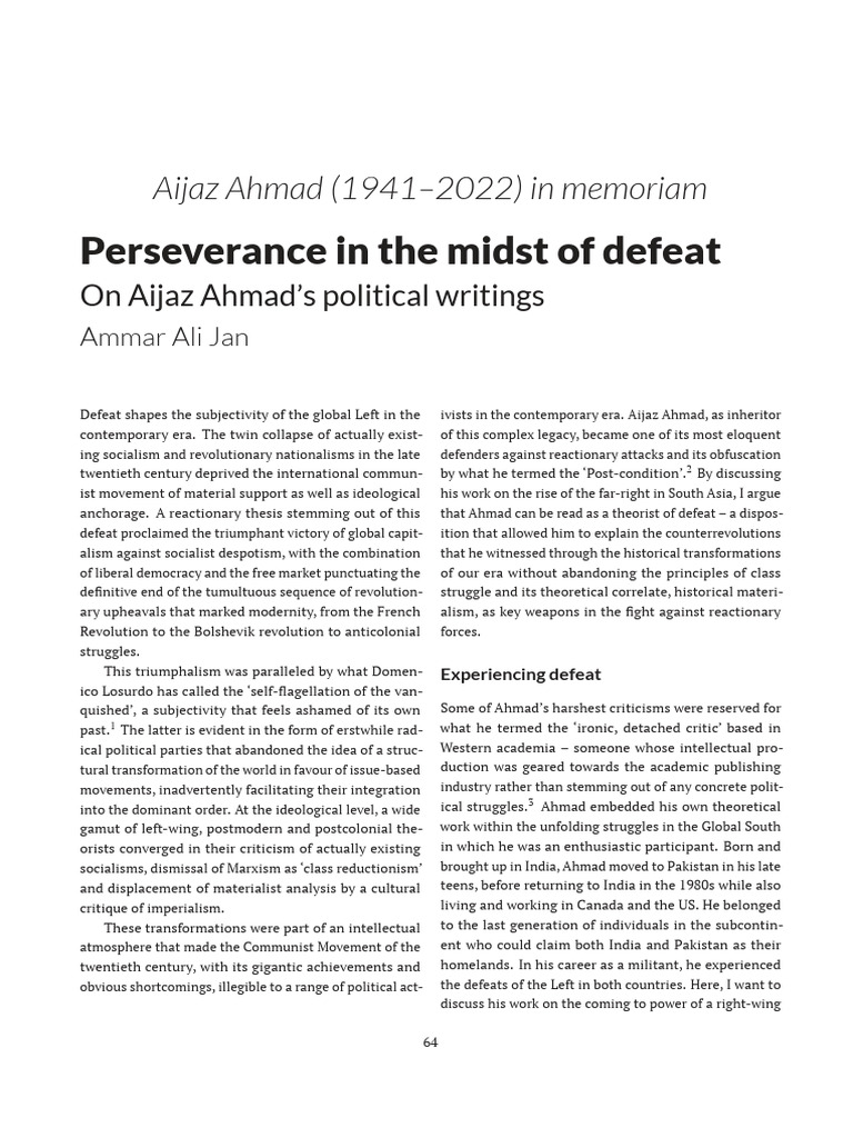 Ammar Ali Jan - On Aijaz Ahmeds Political Writings | PDF | Zulfikar Ali ...