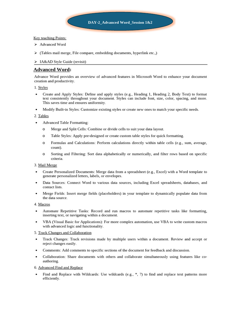 Day 2 Advanced Word Session 1&2 | PDF | Hyperlink | Microsoft Word