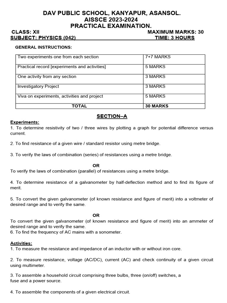 Physics Practical Question Paper | PDF | Electrical Resistance And ...