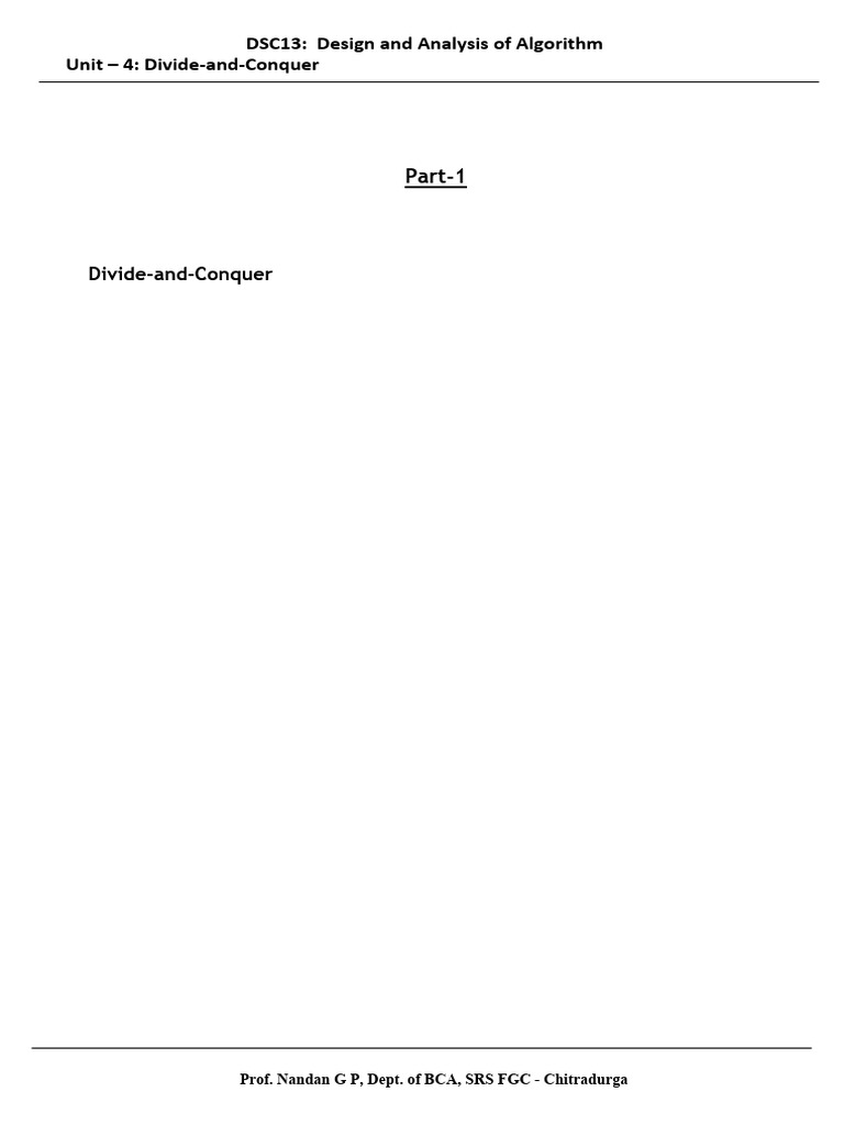 Unit 4 - Part - 1 Divide and Conquer | PDF | Algorithms And Data Structures | Algorithms