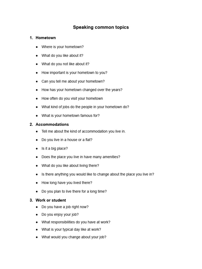 Common Speaking Topics for Conversation | PDF | Movie Theater