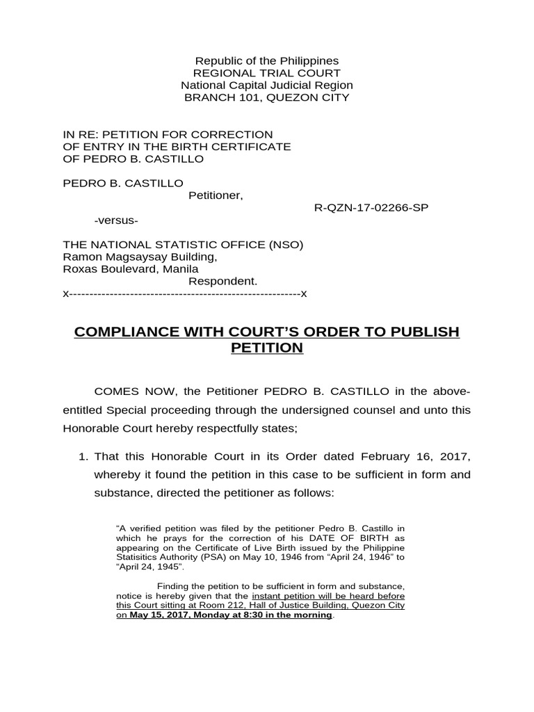 Compliance With Order To Publish Petition | PDF | Courts | Government