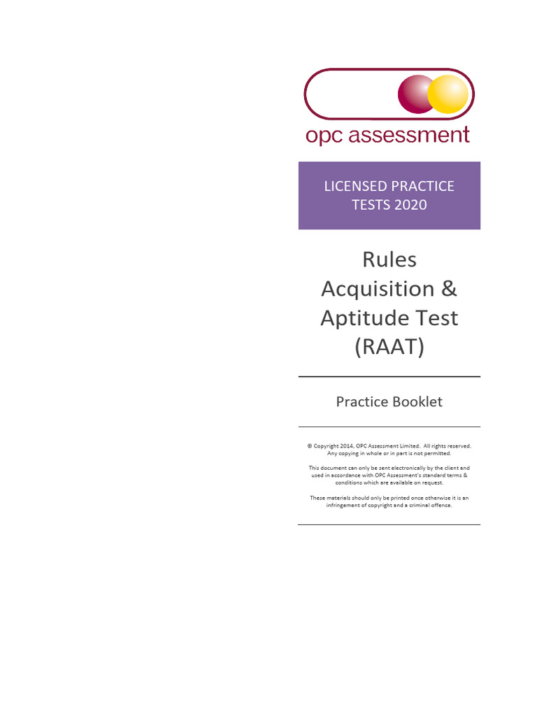LICENSED 2020 - RAAT Practice Booklet | PDF | Copyright | Multiple Choice