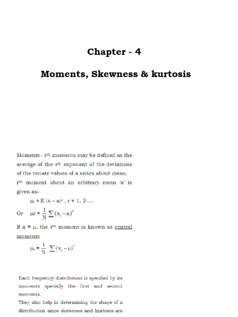 Chapter - 4 Moments, Skewness & kurtosis | PDF | Skewness | Mean