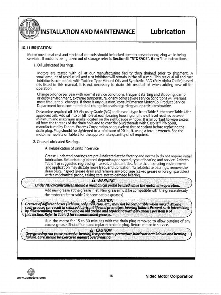 Lubrication Guide For Vertical US Motors | PDF