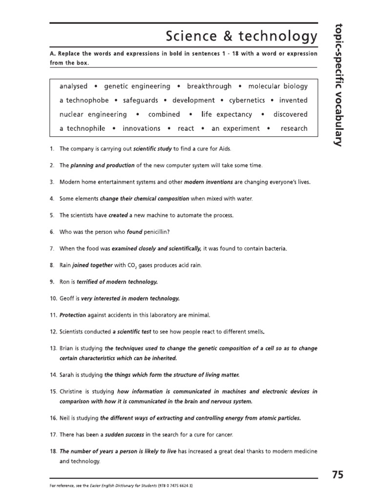 Vocabulary Exercise - Science and Technology | PDF