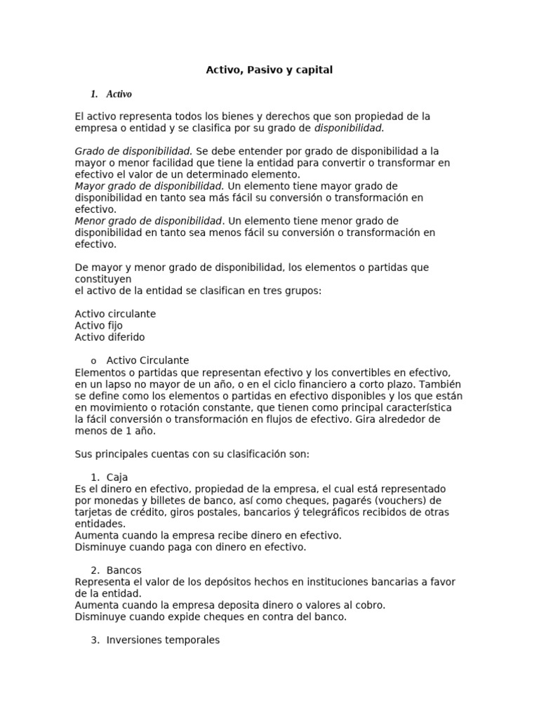 Activo, Pasivo y Capital | PDF | Efectivo | Dinero