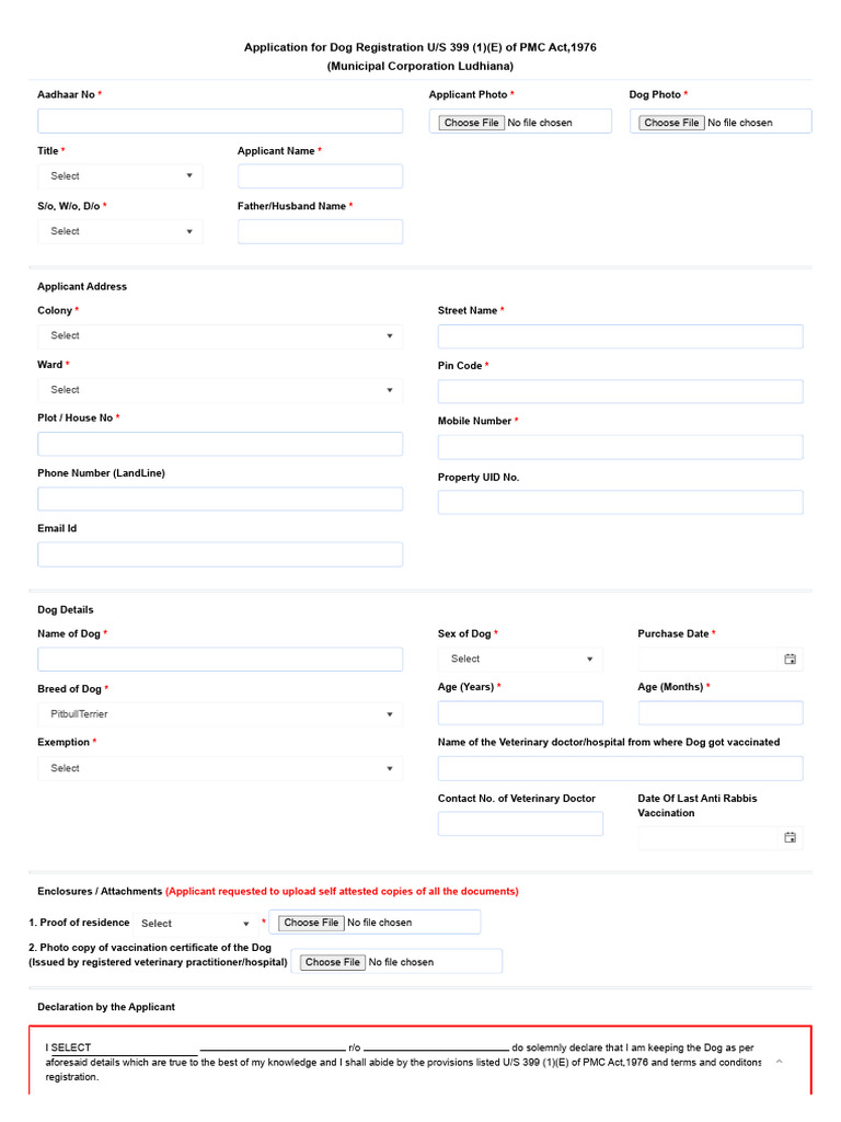 Dog Registration Application - PMC Ludhiana | PDF | Fee