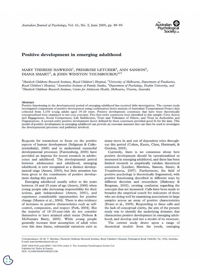 Positive Development in Emerging Adulthood | PDF