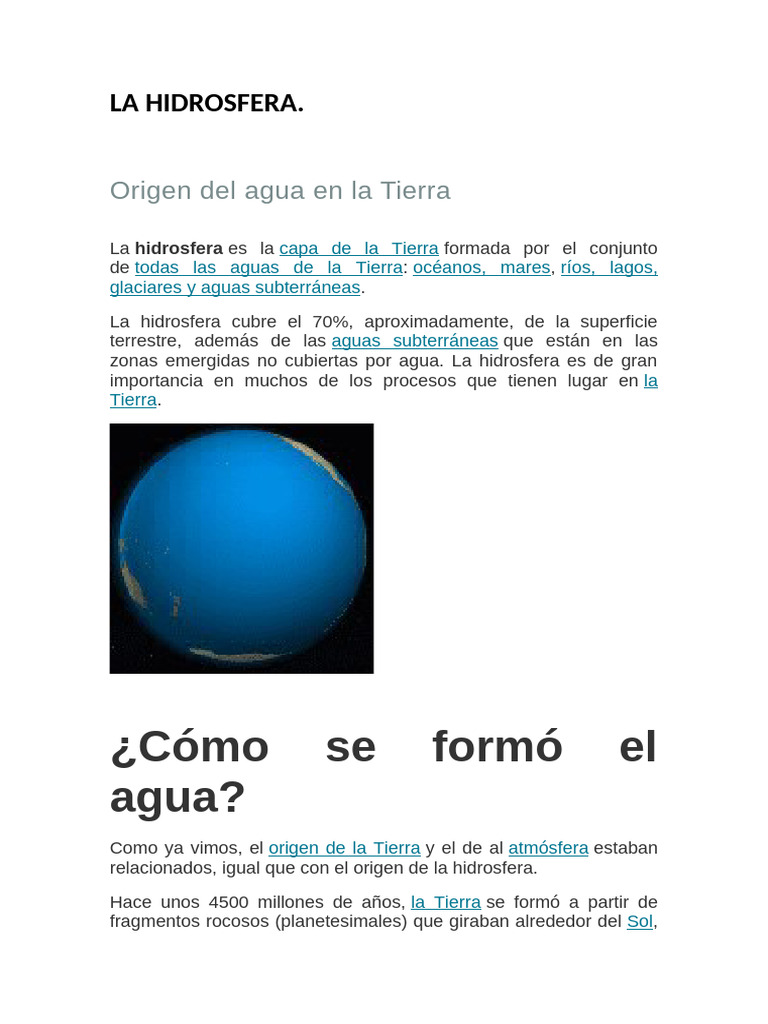 La Hidrosfera y sus Propiedades | PDF | Agua | El ciclo del agua