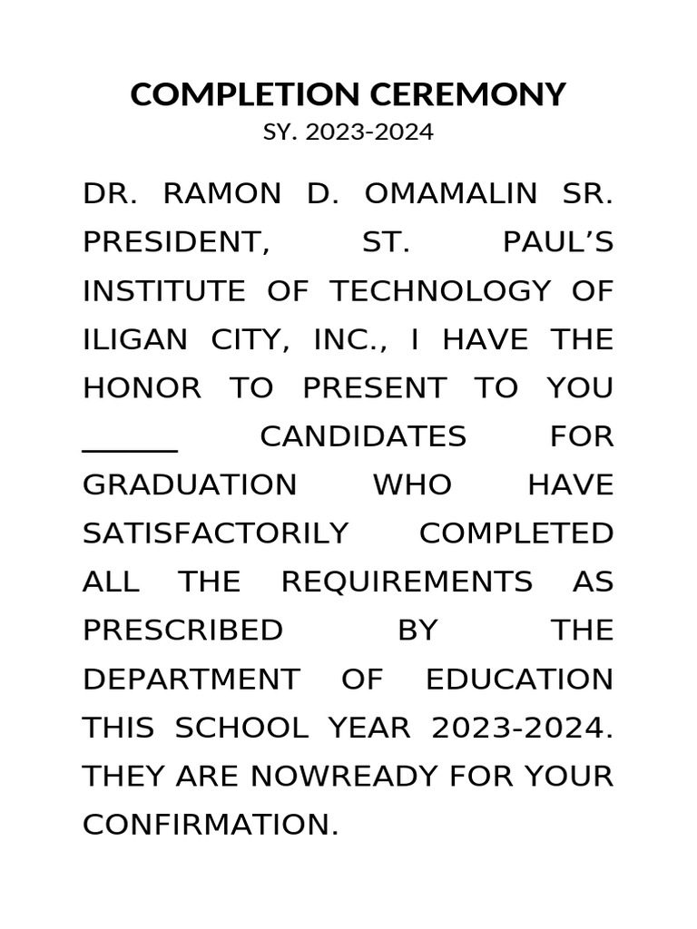 Completion Ceremony Confrimation | PDF