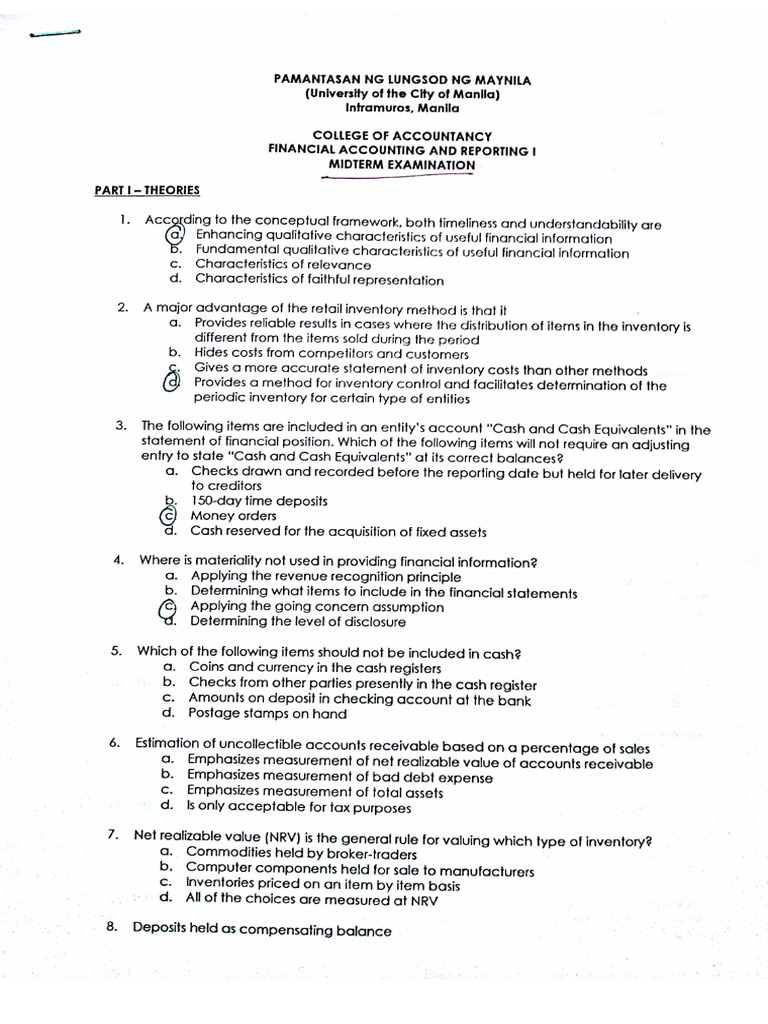 FAR I Midterm Exam 1 | PDF