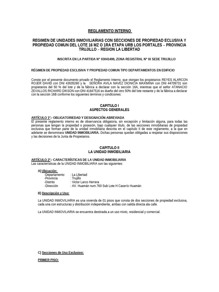 REGLAMENTO INTERNO (1) | PDF | Propiedad | Regulación