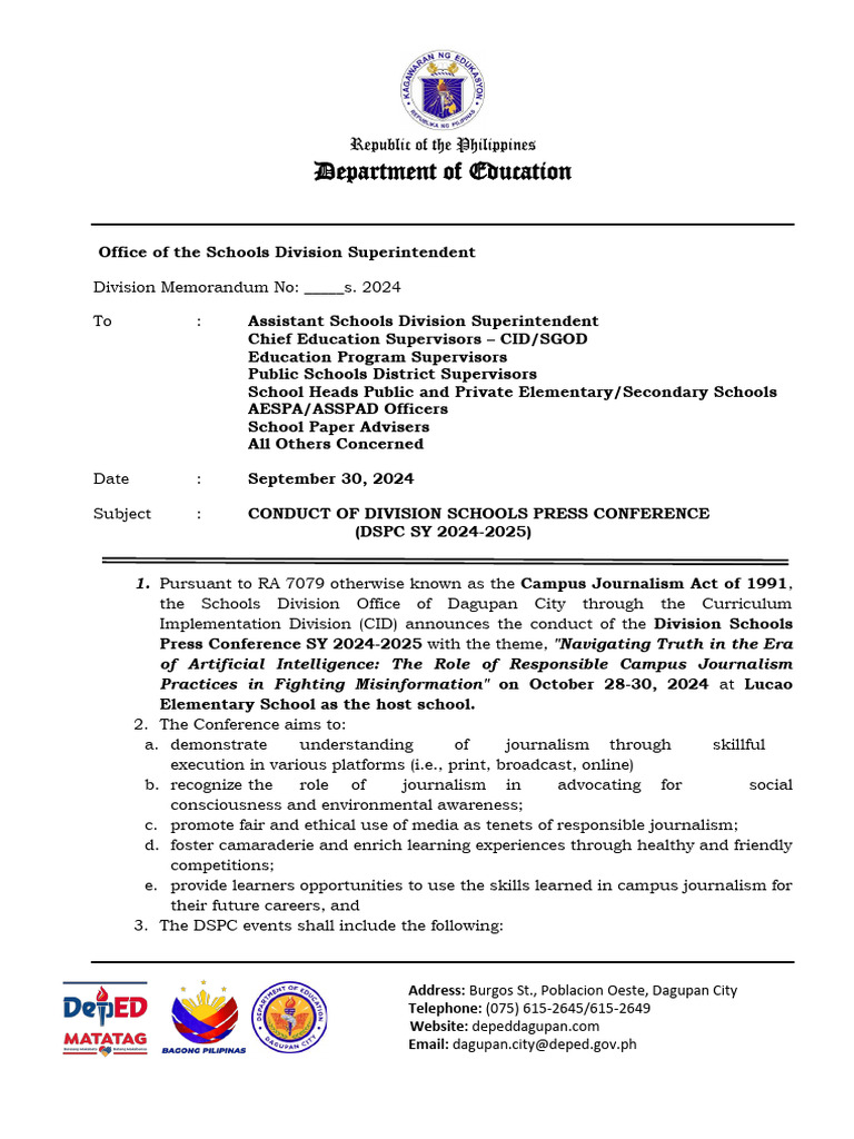 DSPC Memo 2024 2025 | PDF | Journalism | Human Communication