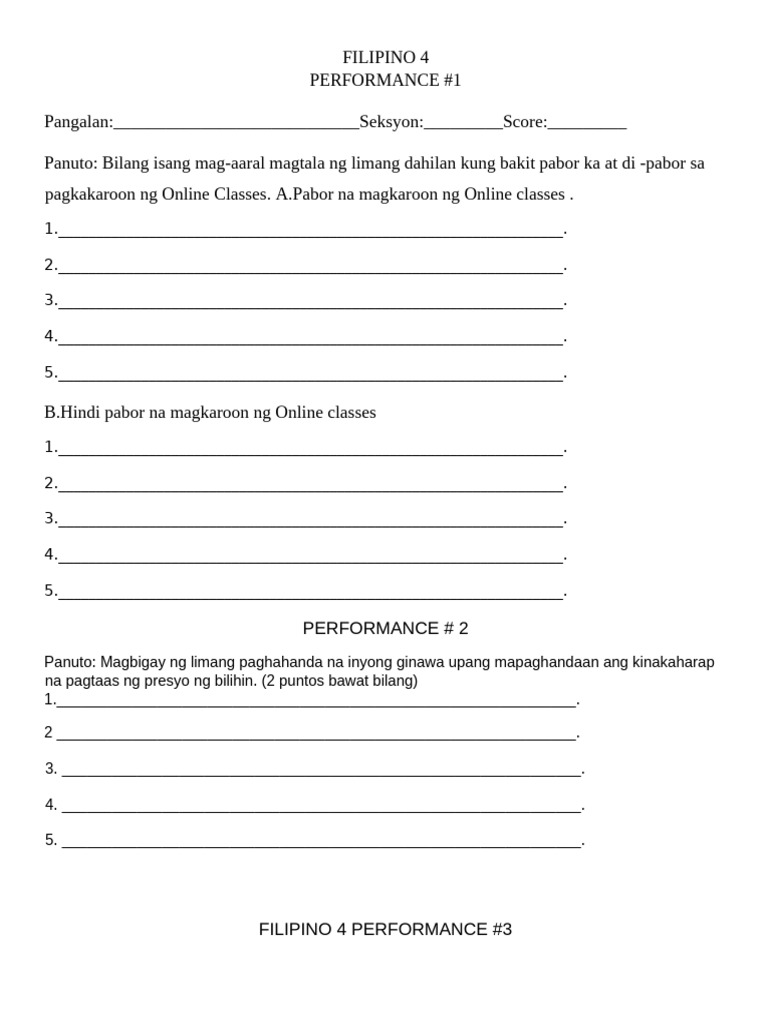 FILIPINO 4-PERFORMANCE TASK-3rd - Quarter | PDF