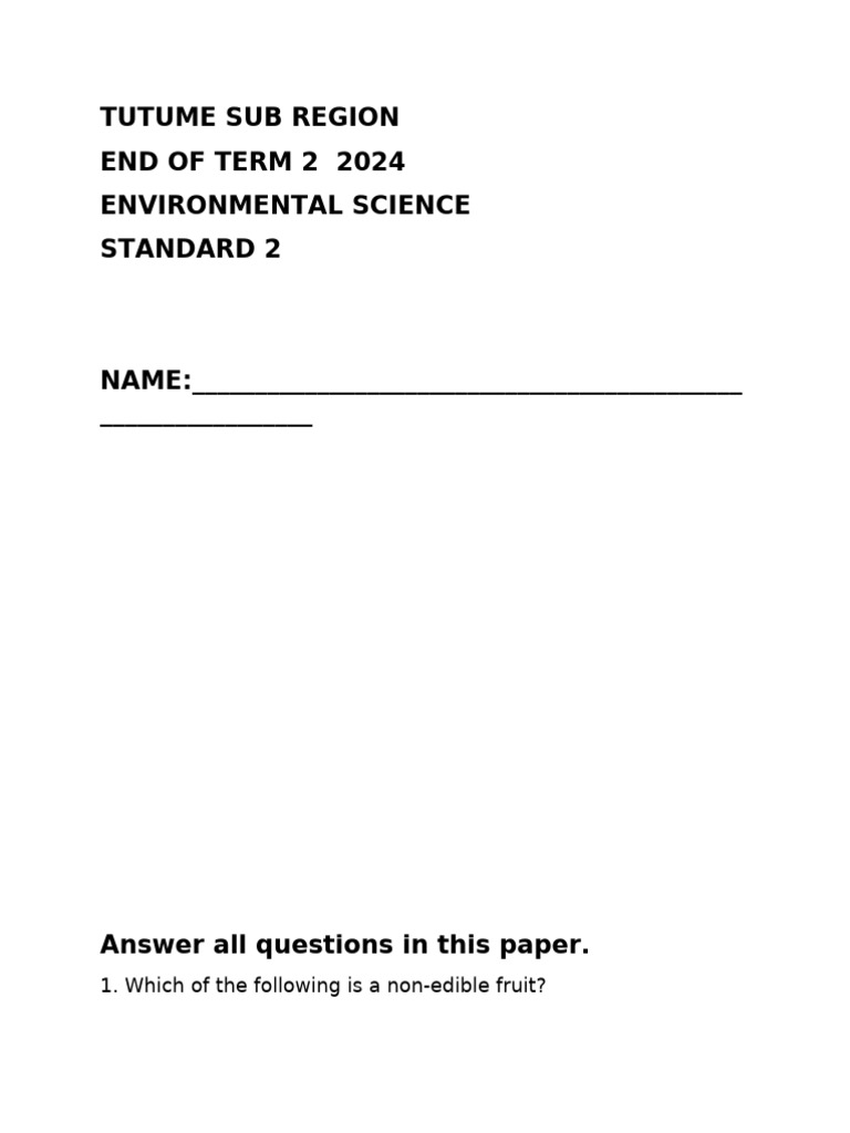 Environmental Science Exam Standard 2 | PDF | Plants | Botany