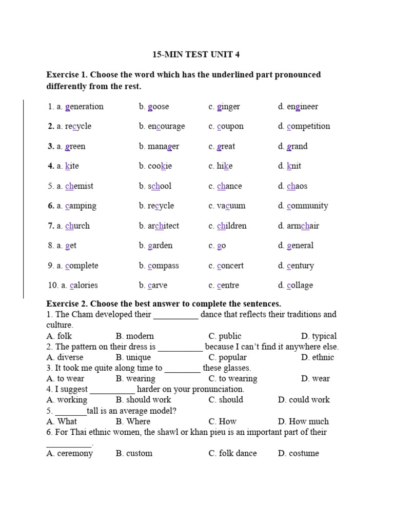 15-MIN TEST UNIT4 | PDF