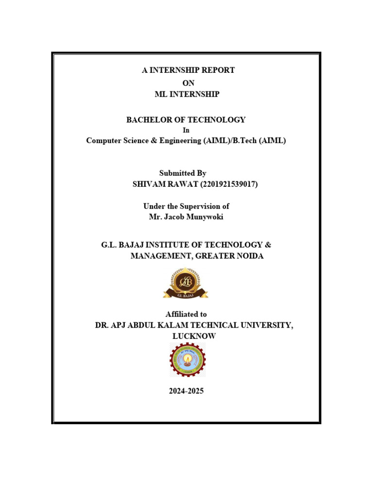 INTERN REPORT FRONT PAGE | PDF