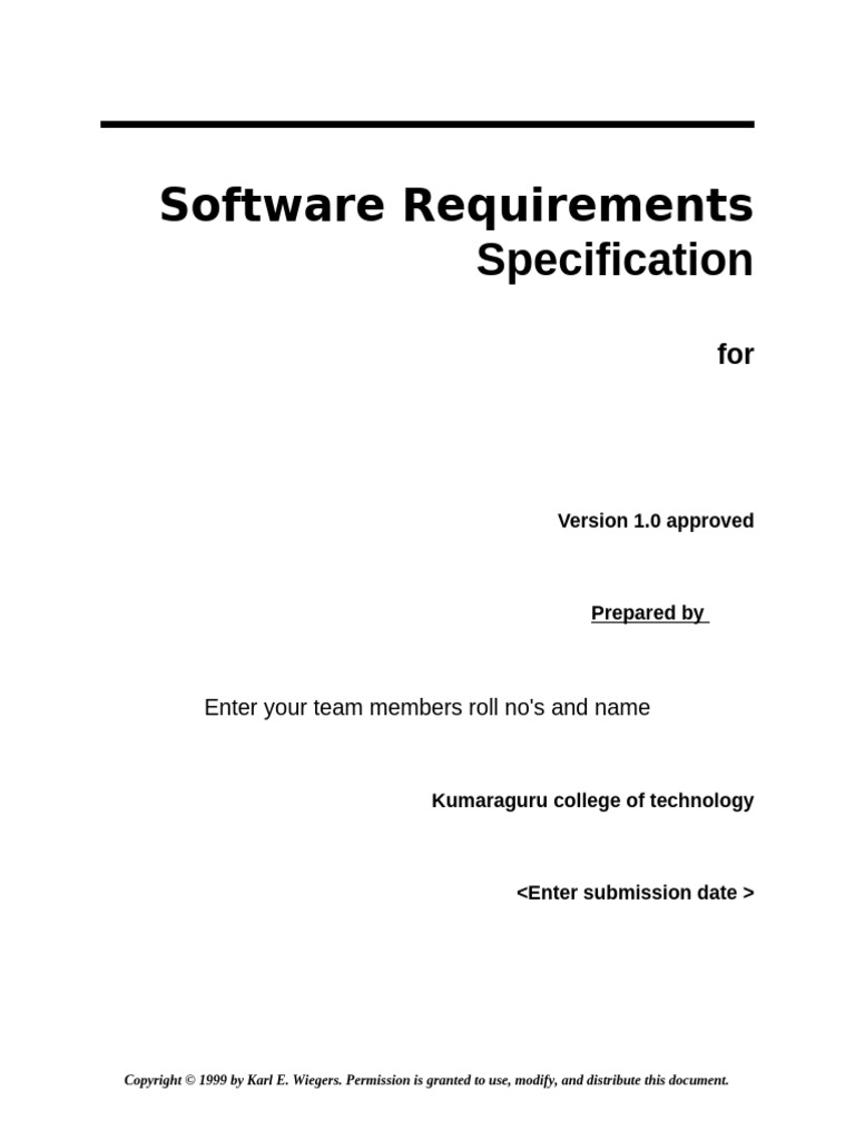 SRS V 1.0 Sample Template | PDF | Software | Specification (Technical Standard)