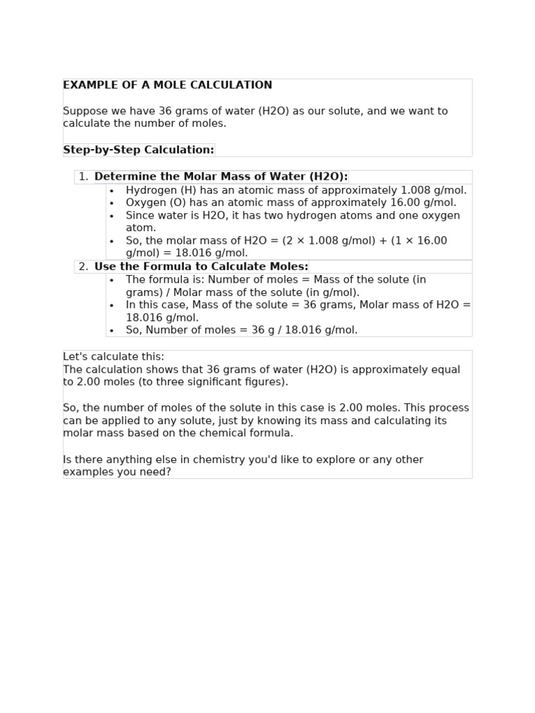 Example of A Mole Calculation | PDF