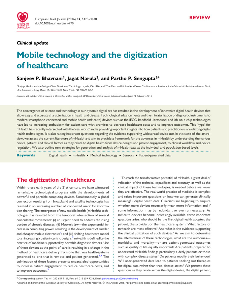 Mobile Technology and Digitalization Health Care | PDF | Blood Pressure ...