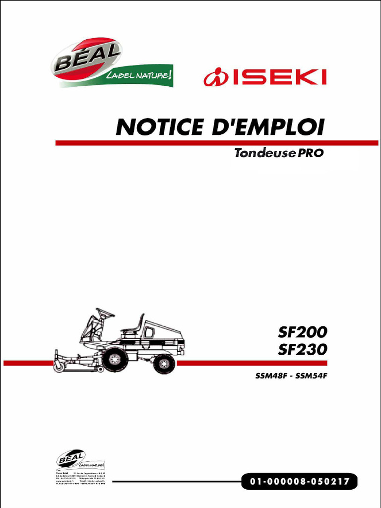 Manuel d'utilisation ISEKI SF200 | PDF | Tondeuse à gazon | Frein