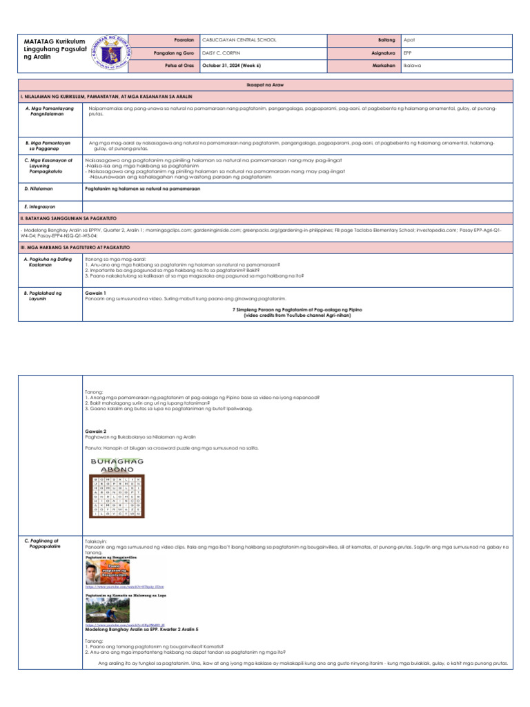 Q2 W6 Epp4 Matatag-Day-4 | PDF