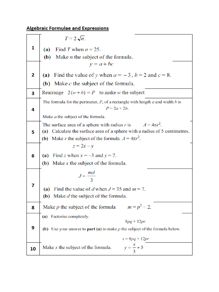 Algebraic Formulae and Expressions 1 | PDF