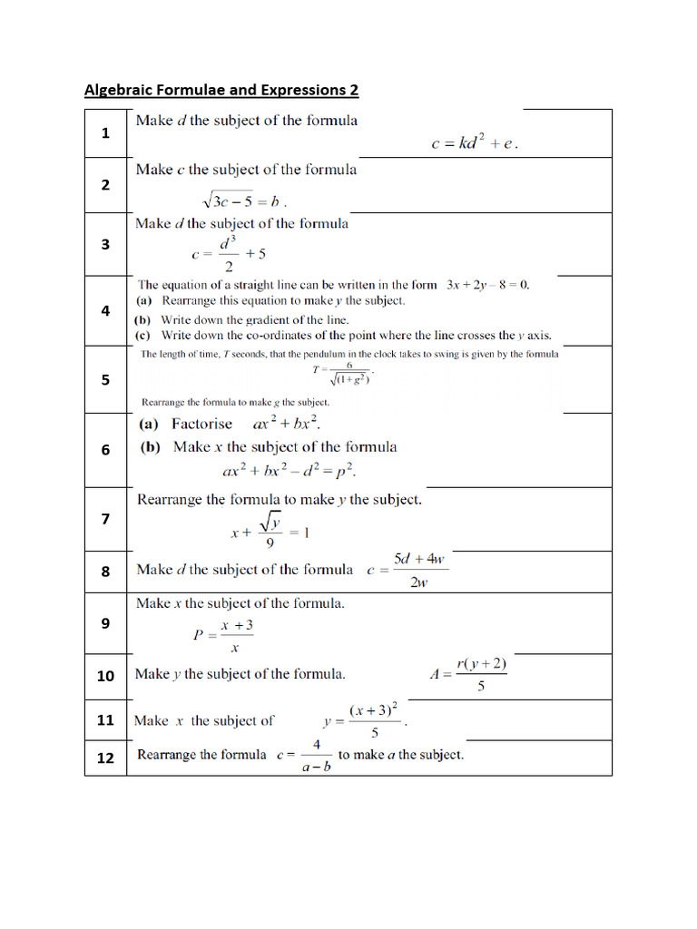 Algebraic Formulae and Expressions 2 | PDF