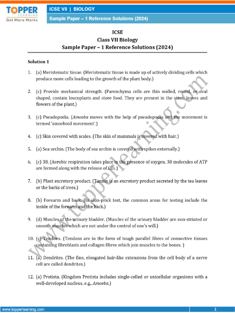 Class 7 Bio 1 Ans | PDF