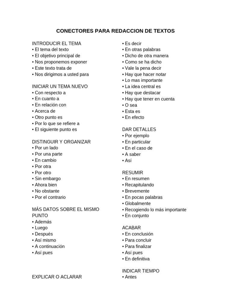 Conectores Para Redaccion de Textos | PDF Conectores Para Redaccion de Textos | PDF