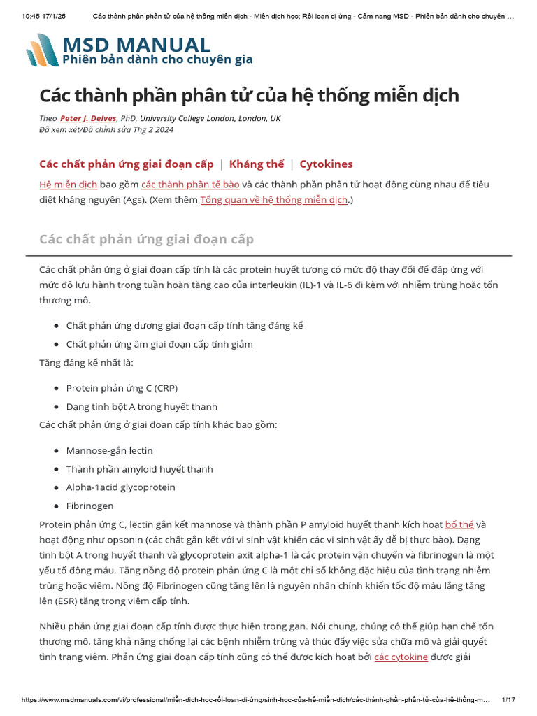 Các thành phần phân tử của hệ thống miễn dịch - Miễn dịch học; Rối loạn ...