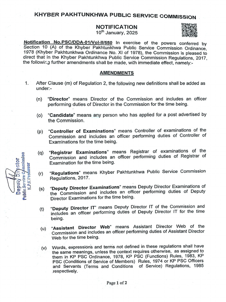 KP PSC Amendment Notification Dated 10-01-2025 | PDF