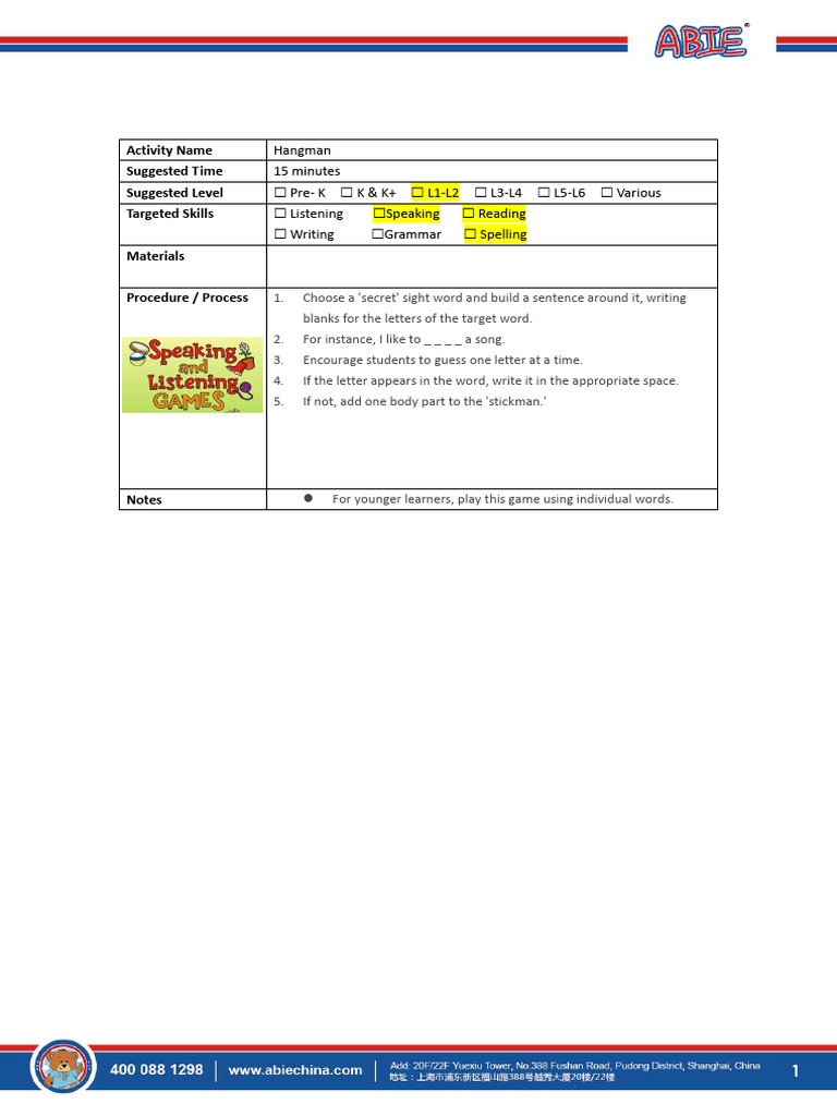 Hangman Game for Language Skills | PDF