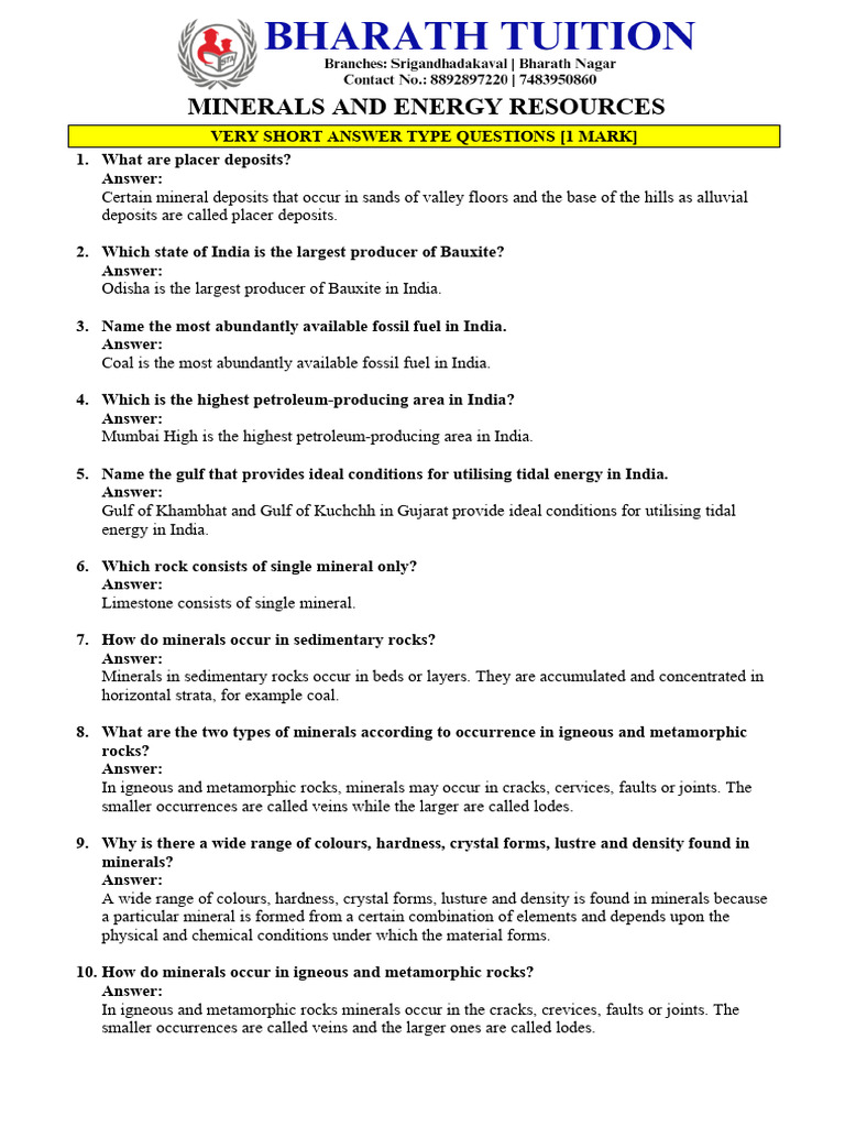 Minerals and Energy Resources Geography | PDF | Rock (Geology) | Energy ...