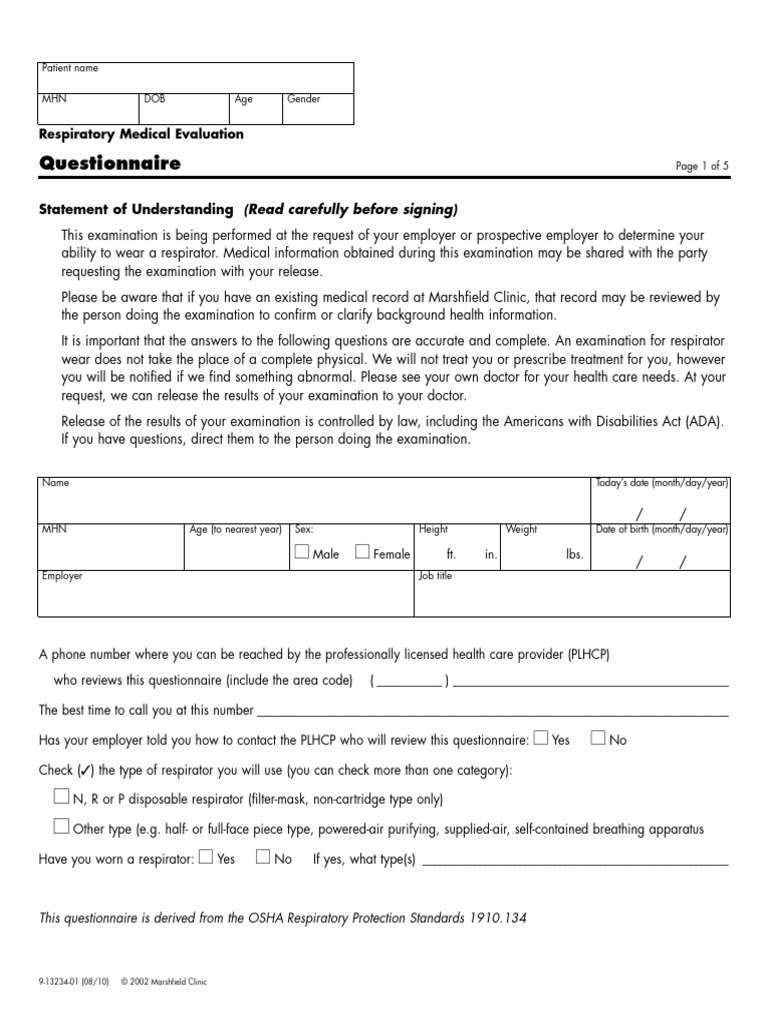 Respiratory Questionnaire Form | PDF | Thorax | Heart