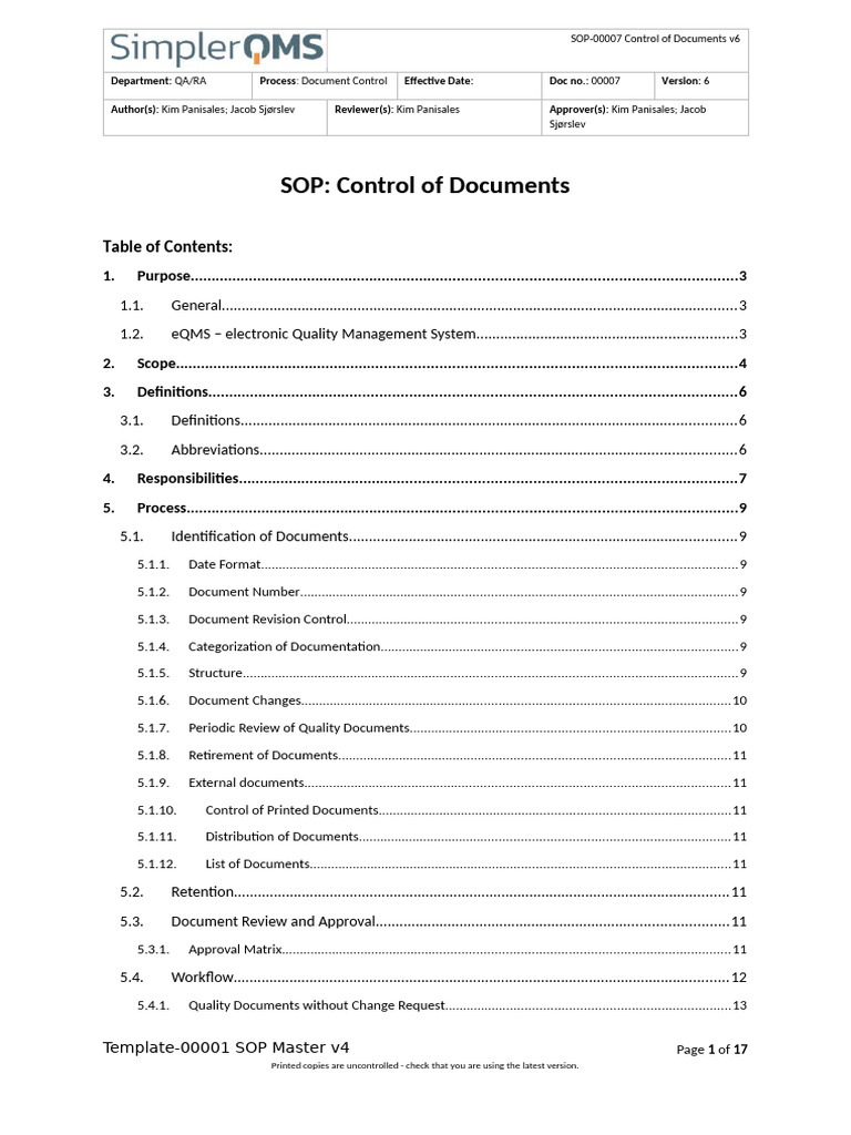 e-QMS_ Procedure-Control-of-Documents | PDF | Version Control | Quality ...